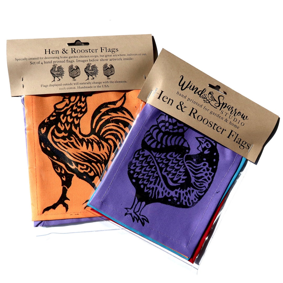 Hen & Rooster Garden Flags: Hand-printed Chicken Coop Decor - Etsy
