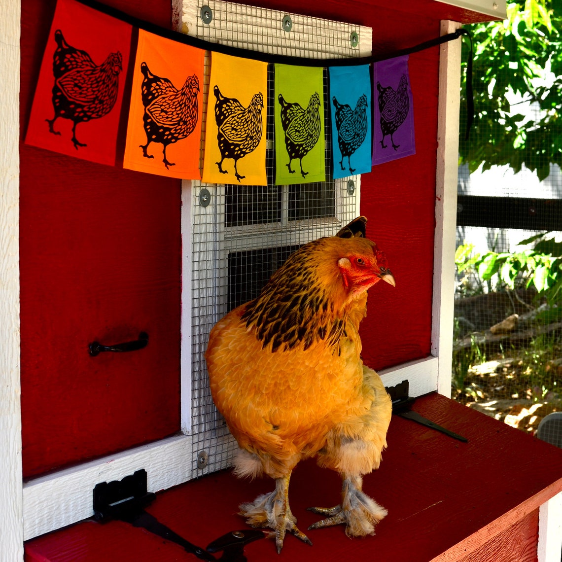 Banderas de pollo arco iris impresas a mano Bandera de pollo Gallinero ...