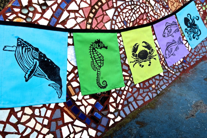 Sea Creature Flags: Rustic Coastal Banner, Ocean Art Print - Etsy