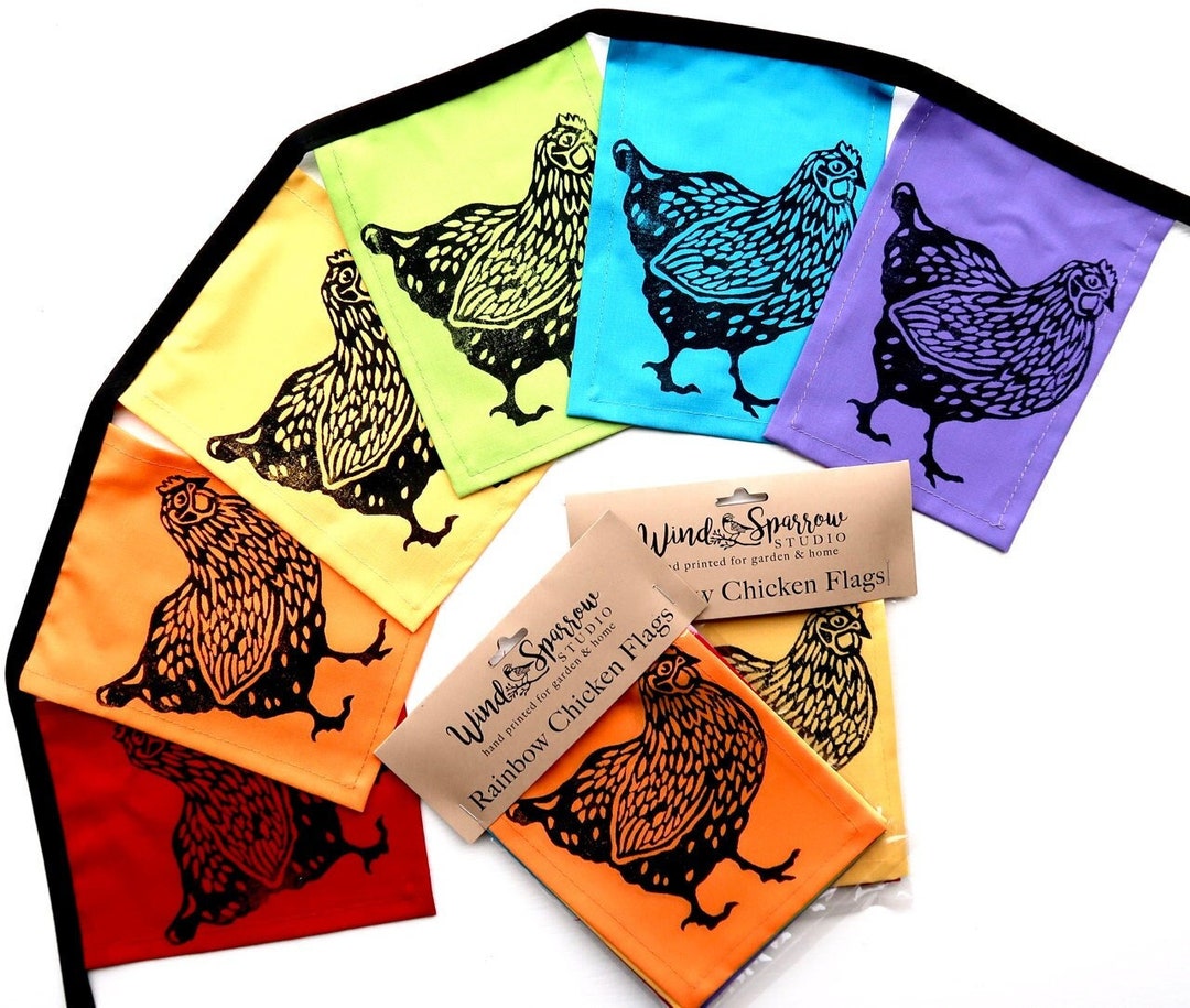 Banderas de jardín con diseño de gallinas arcoíris: decoración para ...