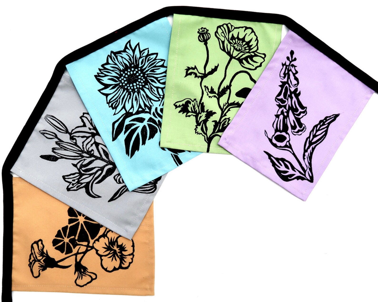 Hand Printed Flower Flags Muted Tones Flower Garden - Etsy