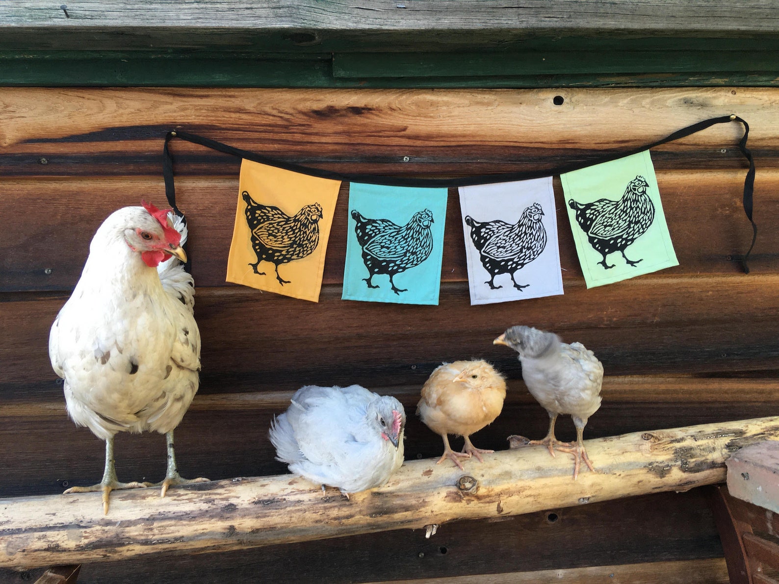 Chicken Flags Hand Printed Prayer Flags With Chickens Banner - Etsy