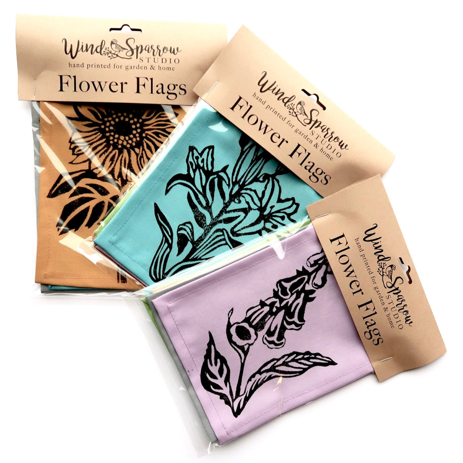 Hand Printed Flower Flags Muted Tones Flower Garden - Etsy
