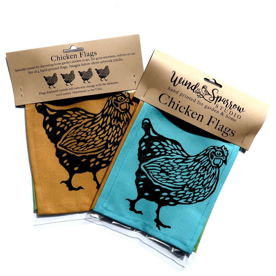 Hand Printed Chicken Flags - Garden Flags - Decoration for Chicken Coop ...