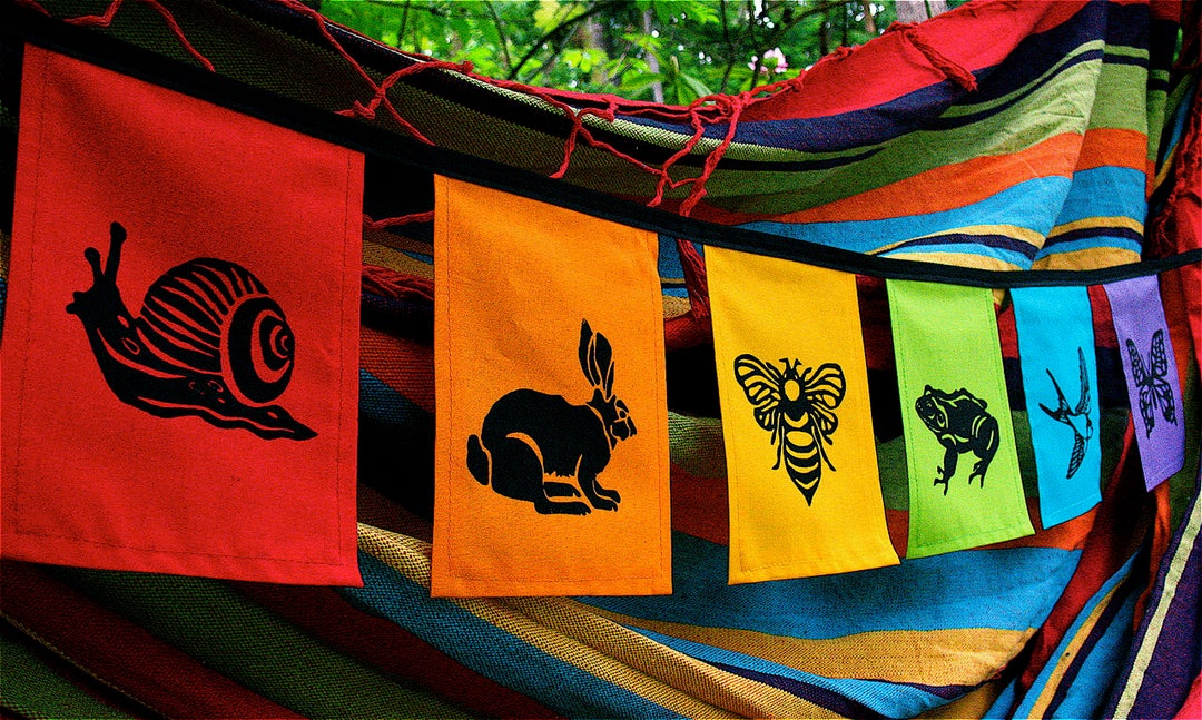 Garden Creatures Rainbow Flags - Hand Printed - Party Flags - Garden ...