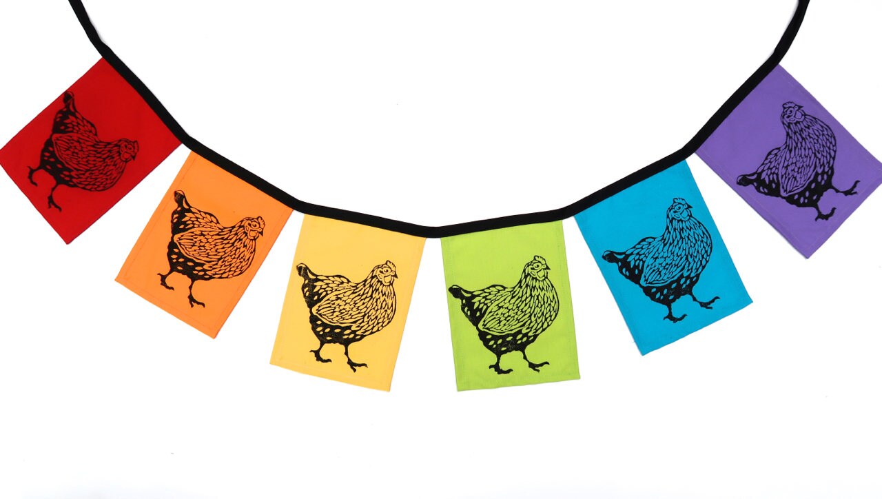 Rainbow Chicken Flags Chicken Banner Garland Chicken Bunting Flags Hen ...