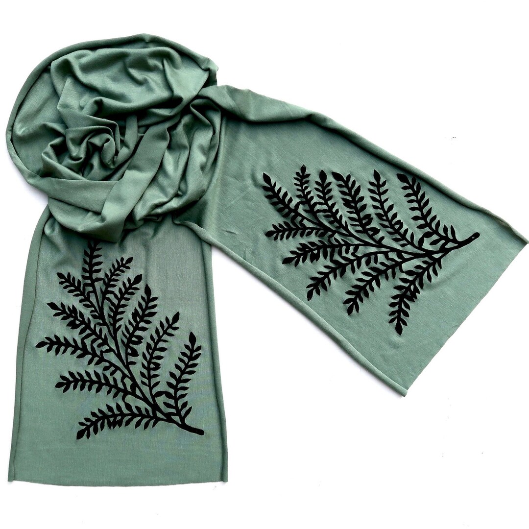 NEW Leafy Branch Skinny Scarf (black Ink), Green Scarf, Tree Print ...
