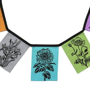 Hand Printed Flower Flags Muted Tones Flower Garden - Etsy