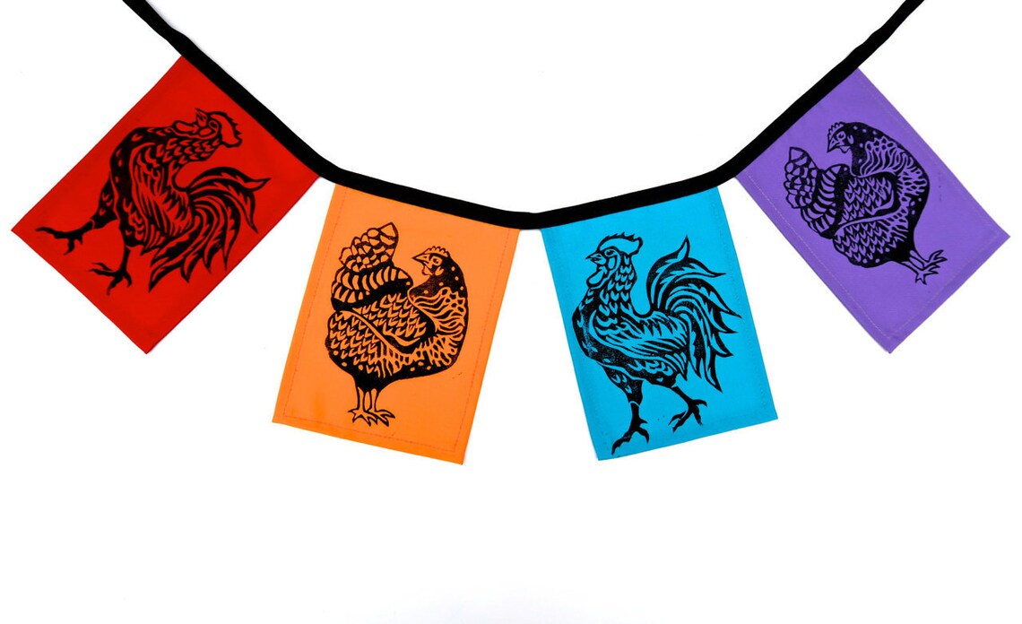Hand Printed Hen & Rooster Flags Chicken Coop Decoration - Etsy