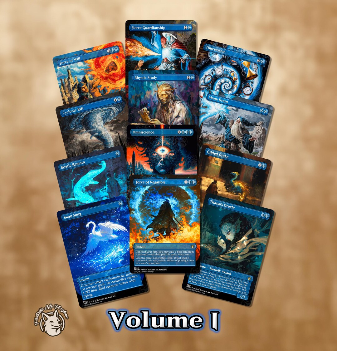 Blue Staples | 12+ Proxy Cards — Rhystic Study, Cyclonic Rift, Mana ...