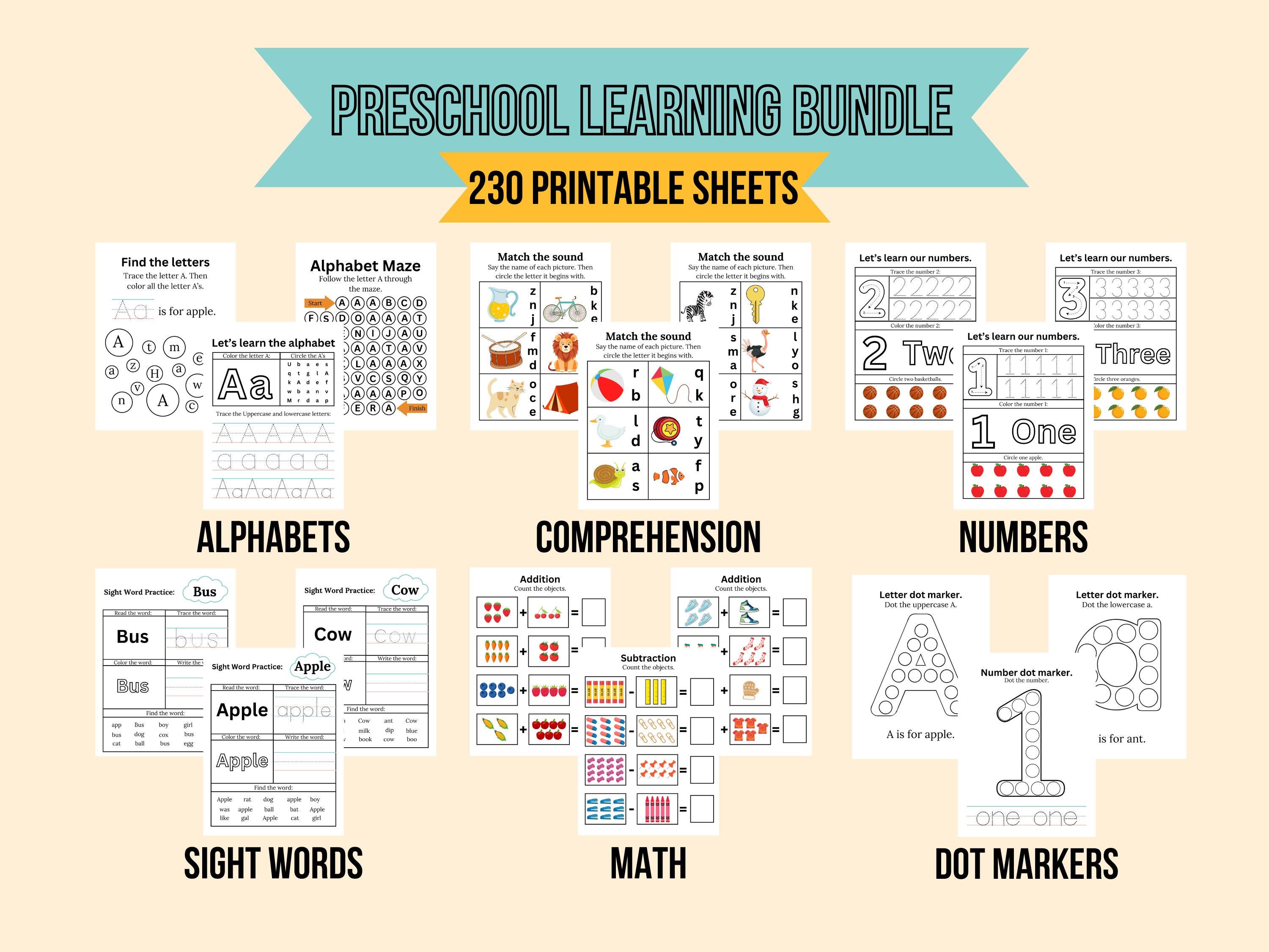 Preschool Curriculum Bundle, A-Z Alphabet Activities, Numbers, Addition ...