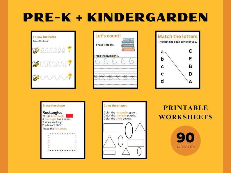 Preschool + Kindergarten Learning Bundle| Printable Activity Worksheets ...