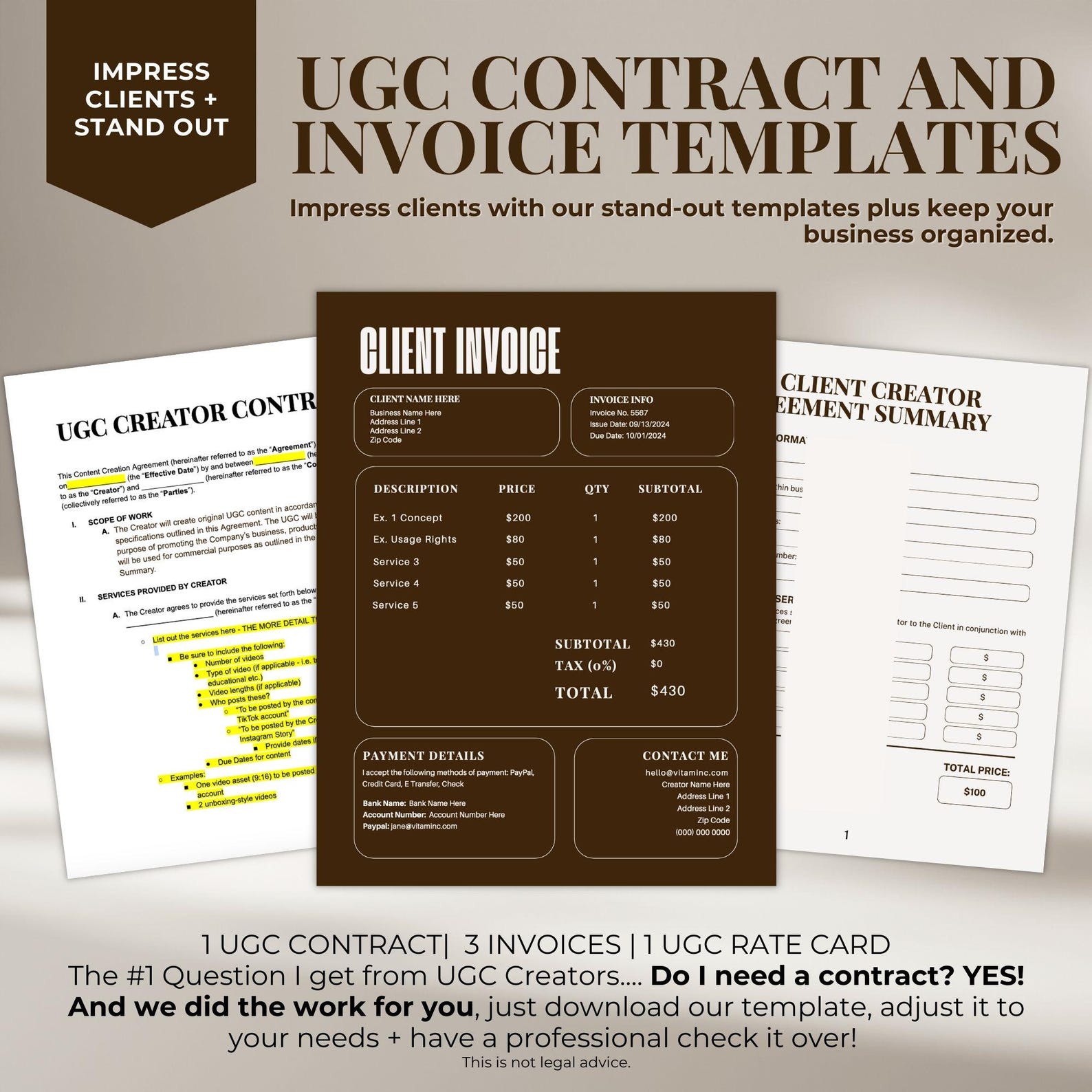 All-in-one: UGC Contract and Invoice Templates - Etsy