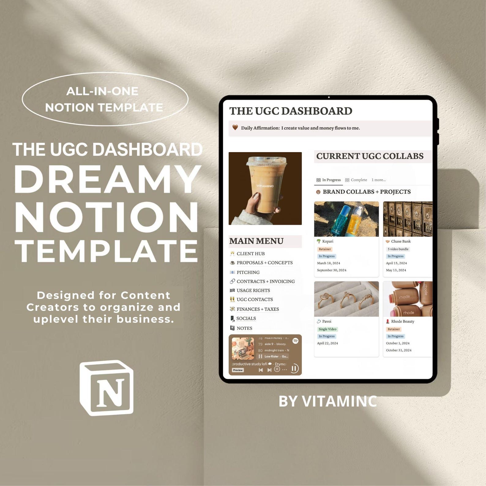 That Girl UGC DASHBOARD for Notion | Digital Planner | UGC Dashboard Planner | Notion Workspace ...