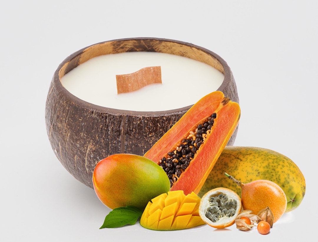 Mango & Papaya Candle in Real Coconut Shell Hawaiian Beach Theme Luau ...