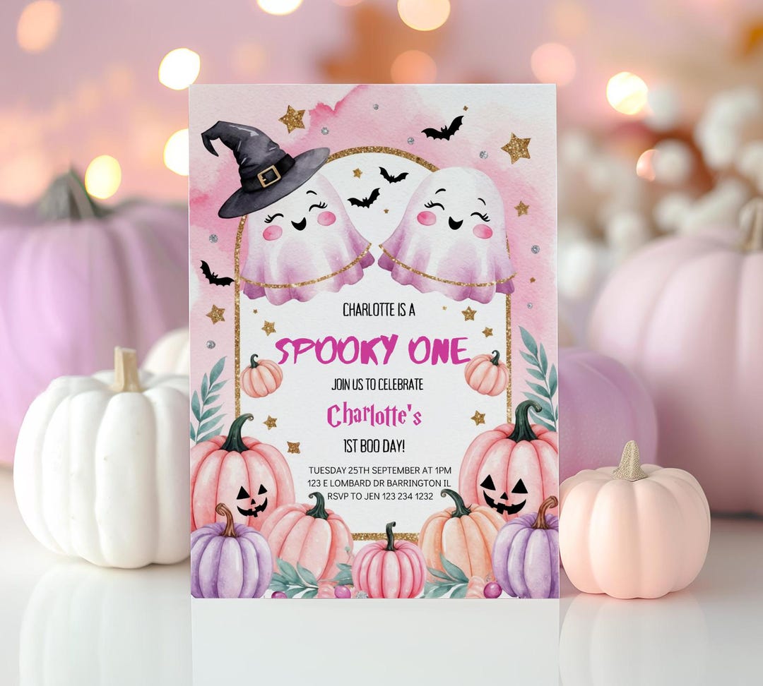 Spooky One Invitation Pink, Halloween Ghost 1st Birthday Party Invite ...