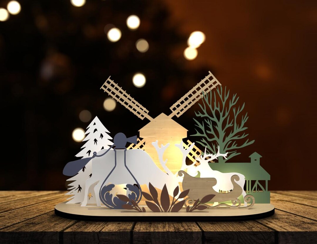 Christmas Scene Decor SVG Laser Cut File, Christmas Tree Shape ...