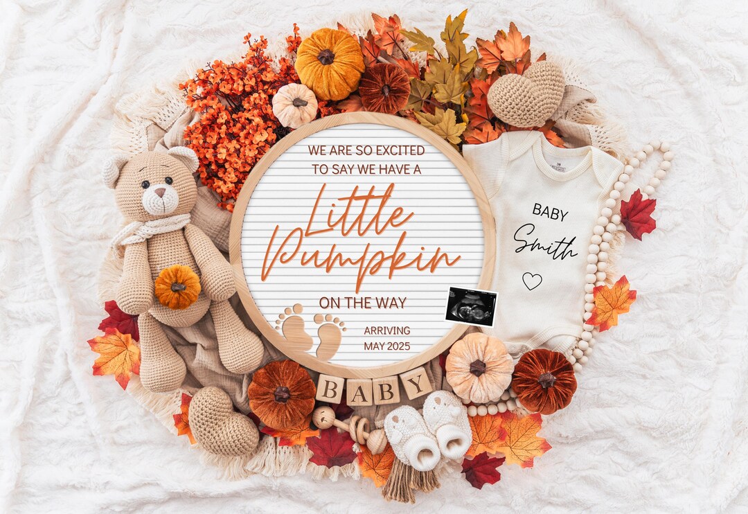 Fall Pregnancy Announcement Digital, Autumn Baby Announce, Neutral ...