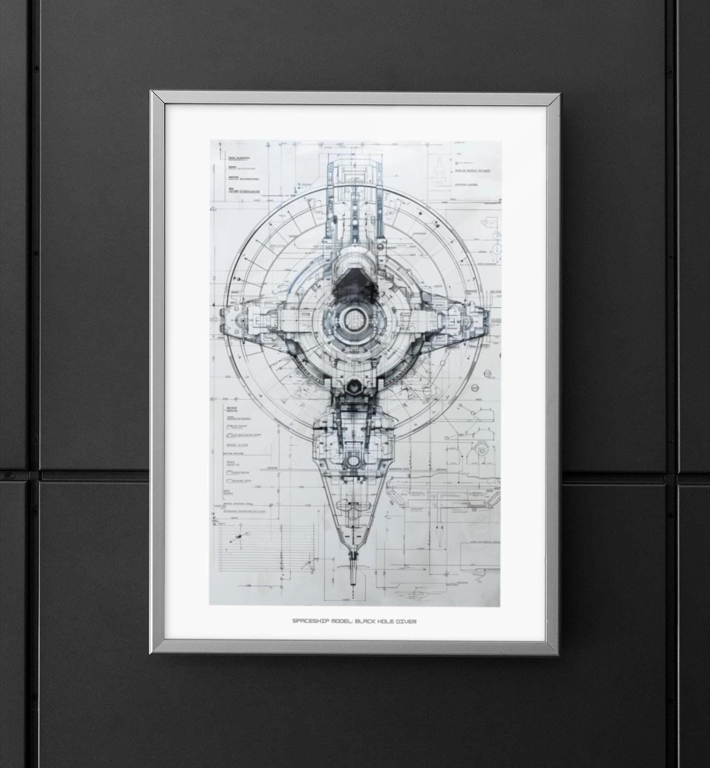 Spaceship Technical Drawing, Top View, Pencil Drawing on White ...