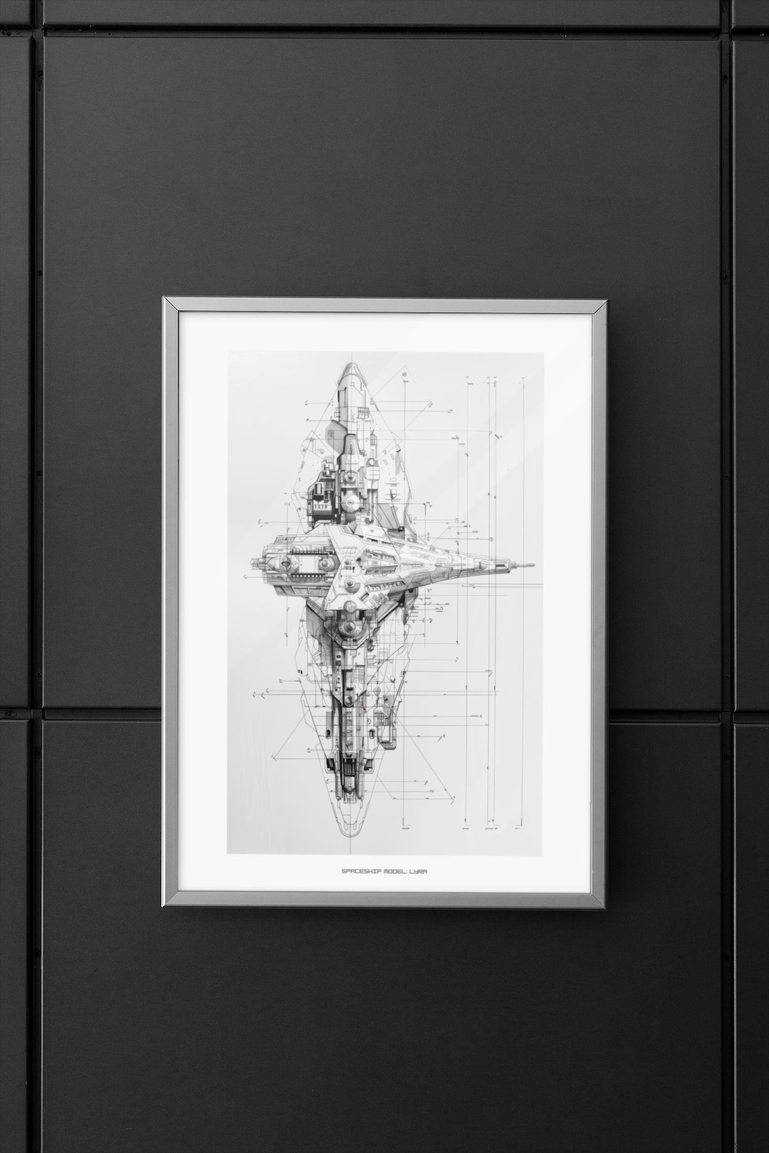 Spaceship Technical Drawing, Side View, Pencil Drawing on White ...