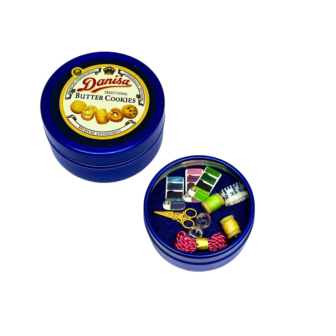 Miniature Sewing Kit in Butter Cookie Tin | Dollhouse Miniatures ...