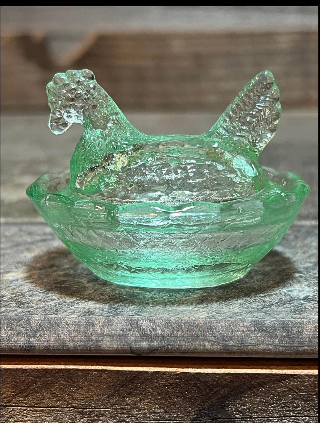 Light Green Mini Glass Hen on Nest | Salt Cellar | Miniatures | Vintage ...
