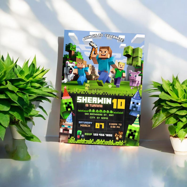 Editable Minecraft Birthday Invitation, Gamer Birthday Invite ...