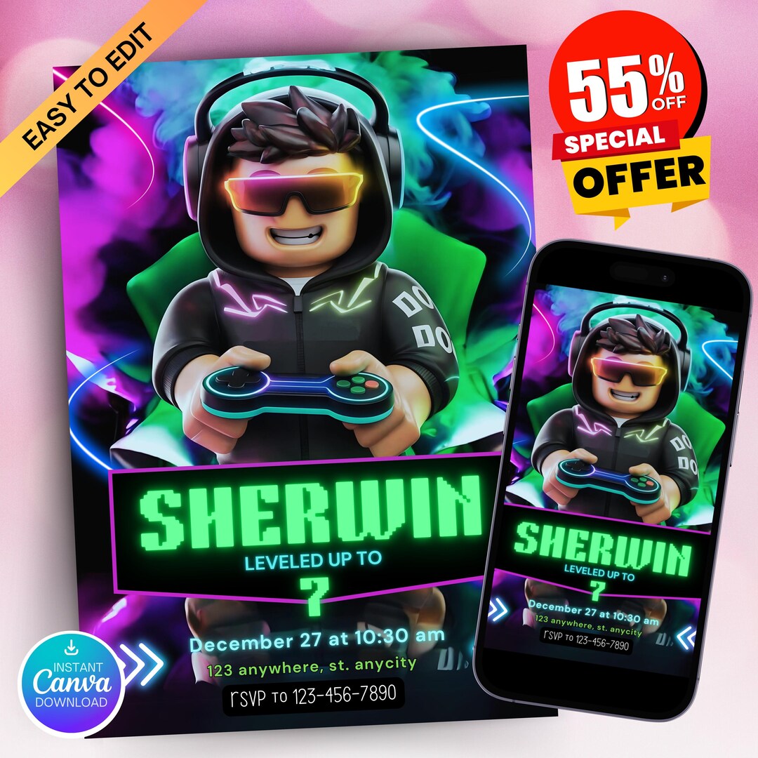 Roblox Invitation, Roblox Invite, Game Birthday, Roblox Boy Birthday ...