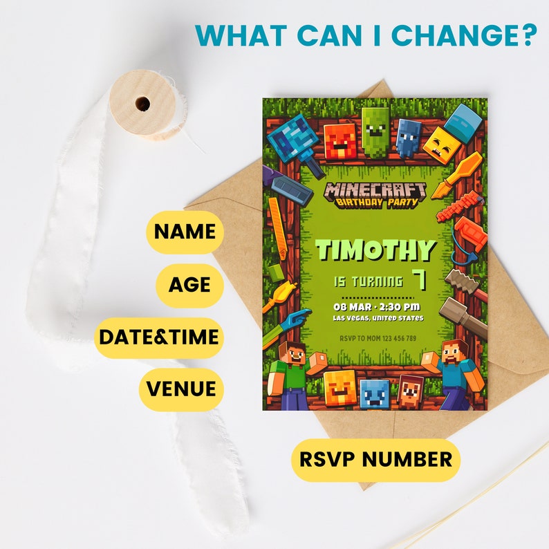 Minecrafter Birthday Invitations, Gamer Birthday Invite, Gamer ...