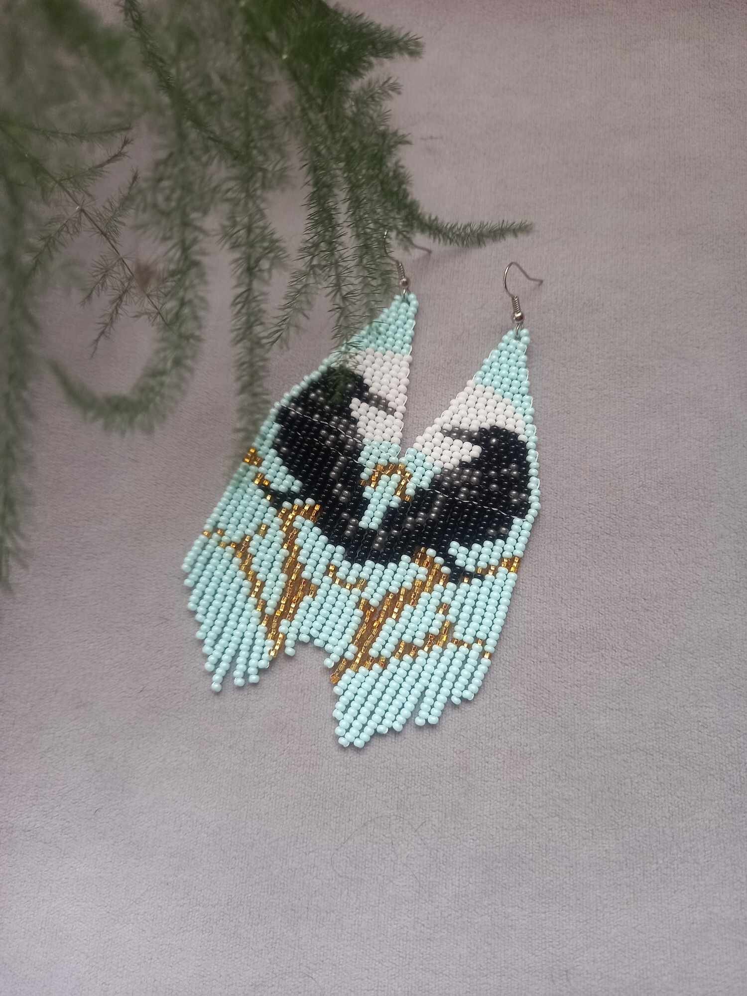 Raven Beaded Earrings. Black Raven. Moon and Bird Animals Earrings ...