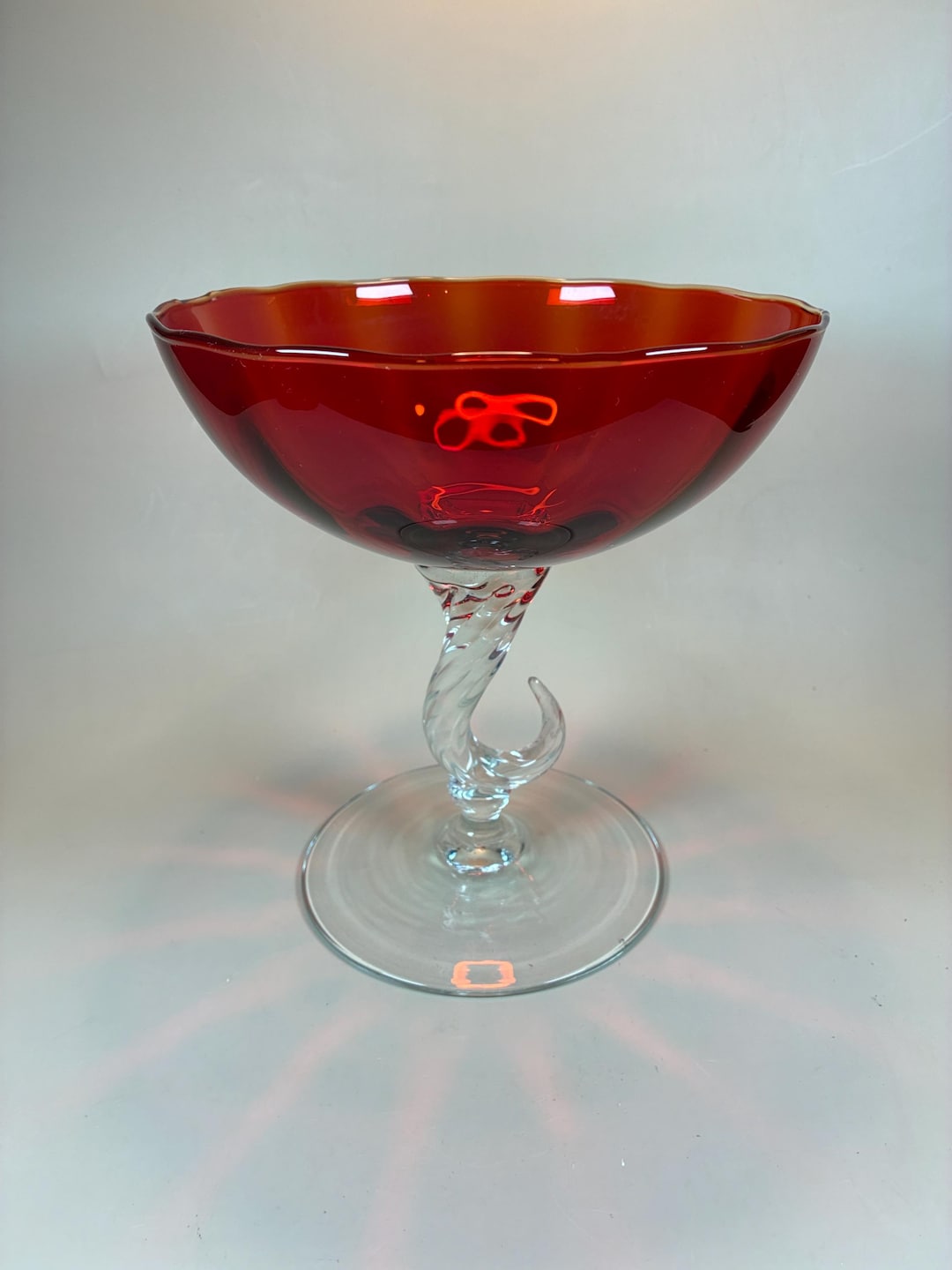 Vintage Ruby Red Empoli Glass Compote: Mid-century Italian Art Glass ...