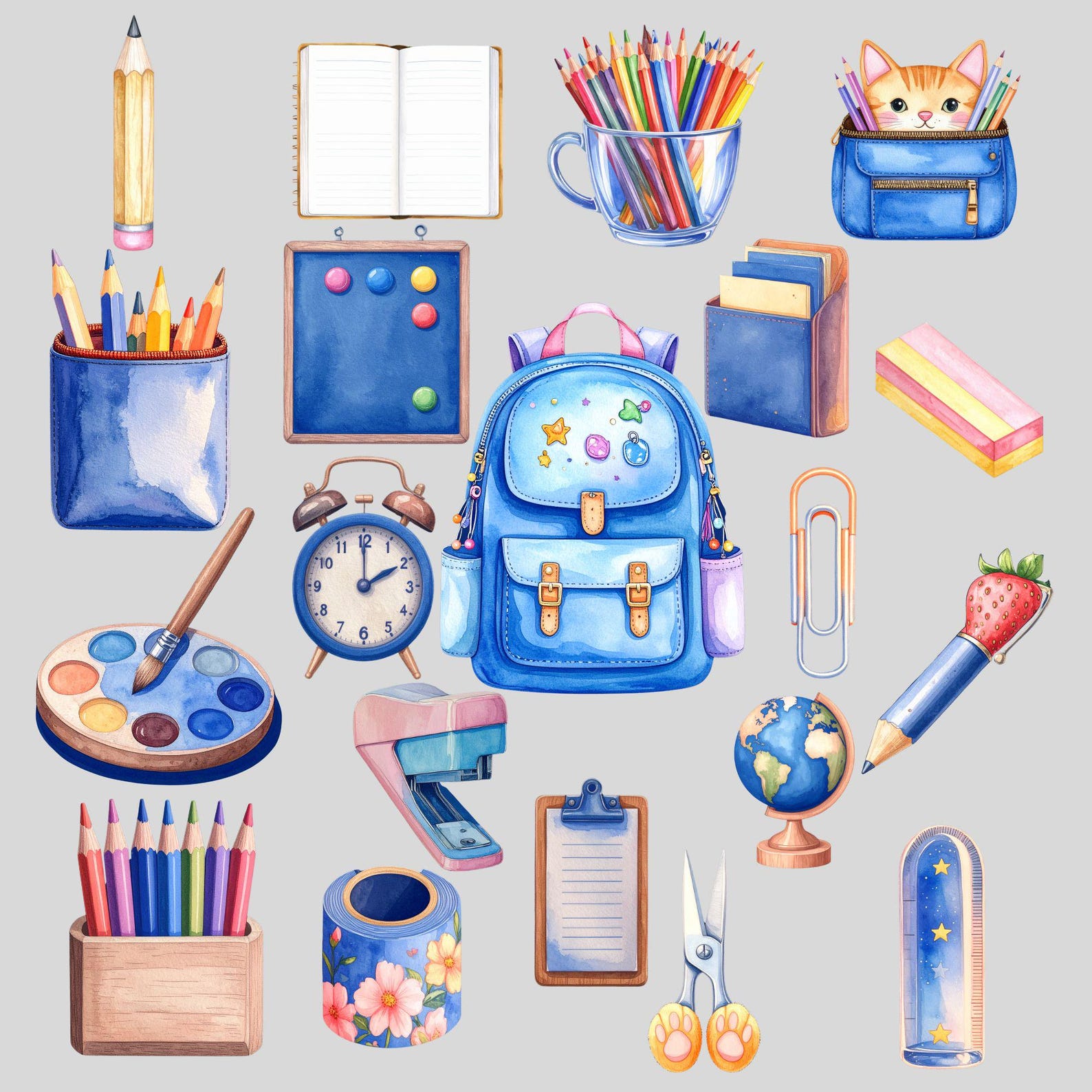 20 Kawaii School Supplies Clipart Bundle - Back to School Graphics ...