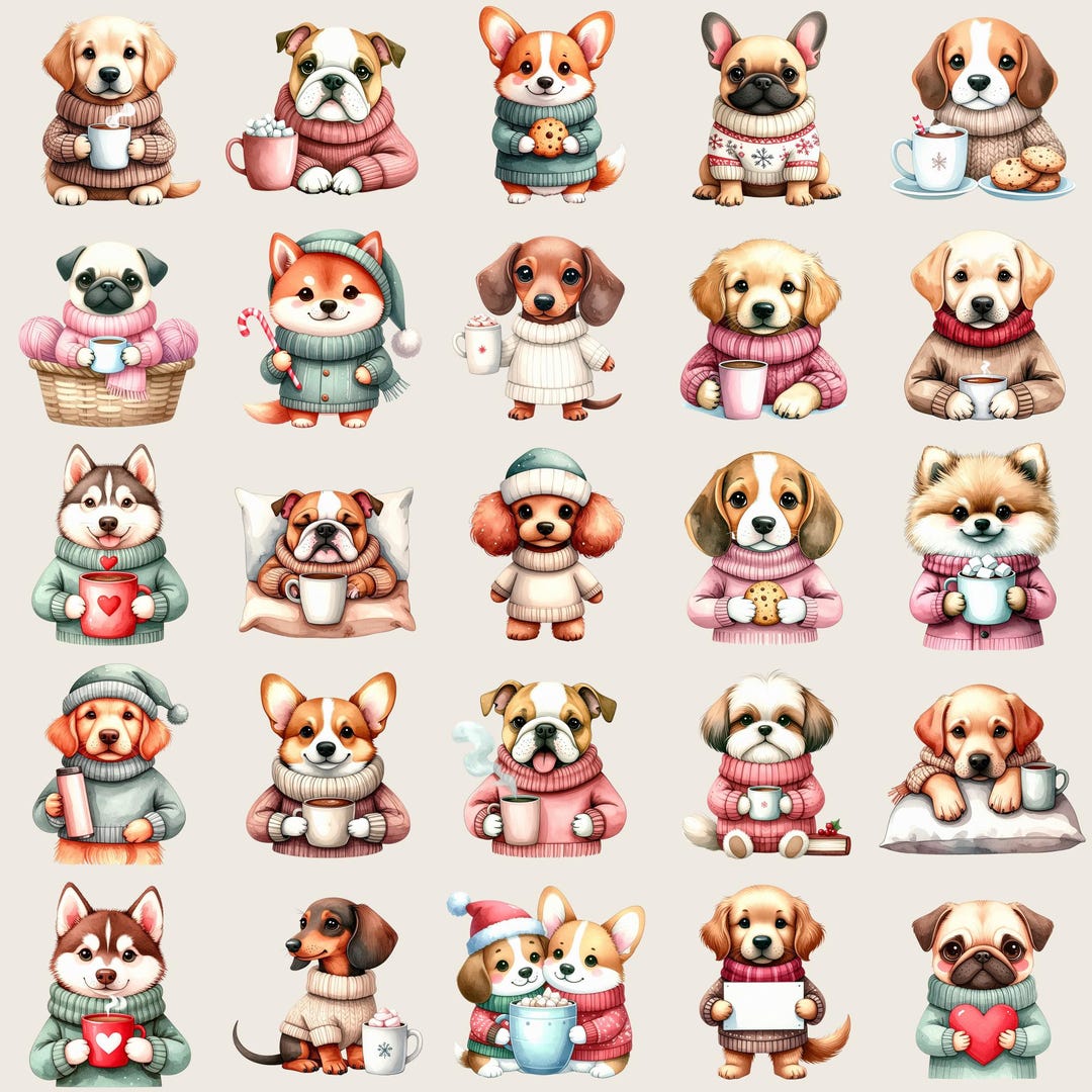 Watercolor Winter Puppy Clipart: Cozy Dog PNG Set (digital Download) - Etsy