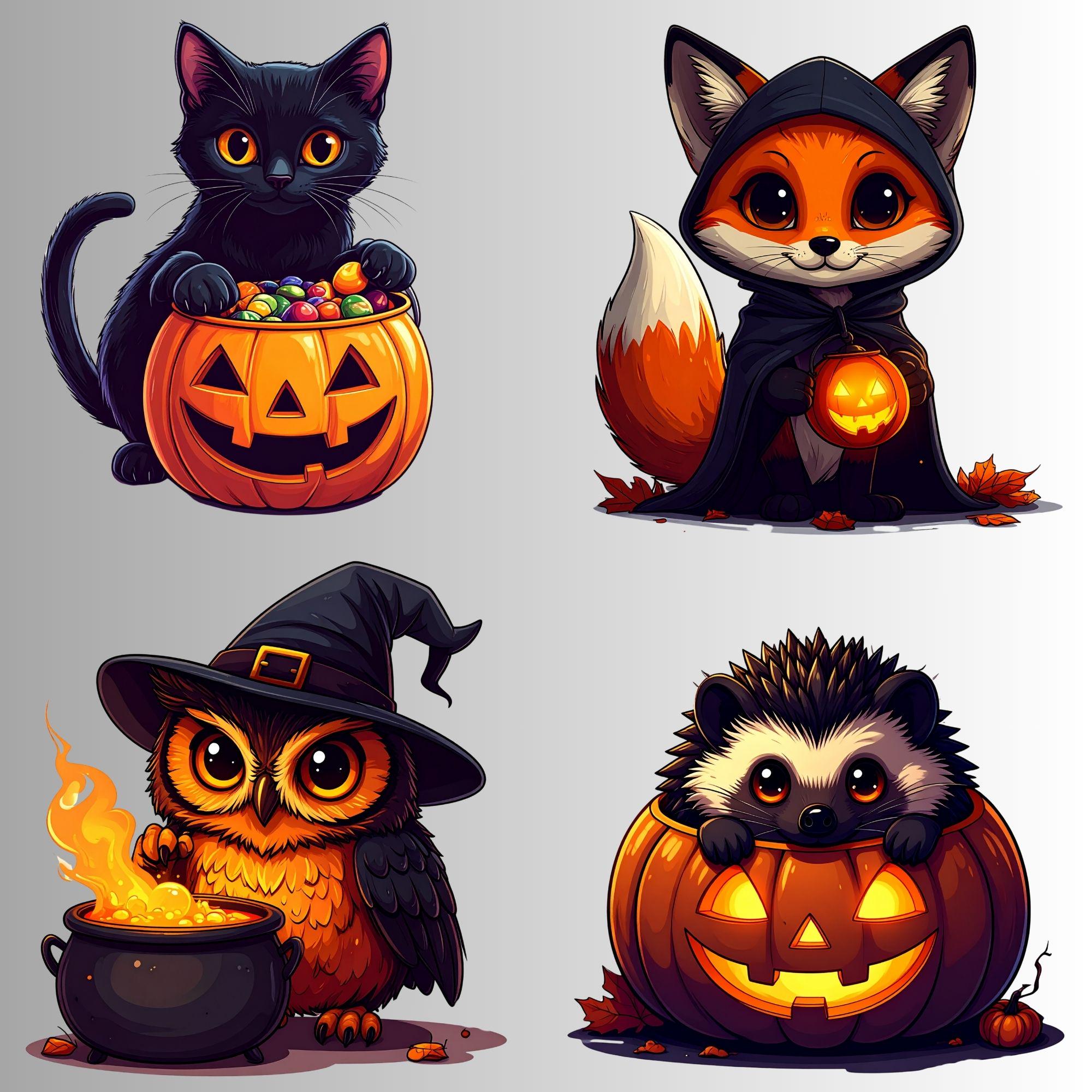 Kawaii Halloween Animals Clipart: Cute Spooky Critters PNG Set (digital ...