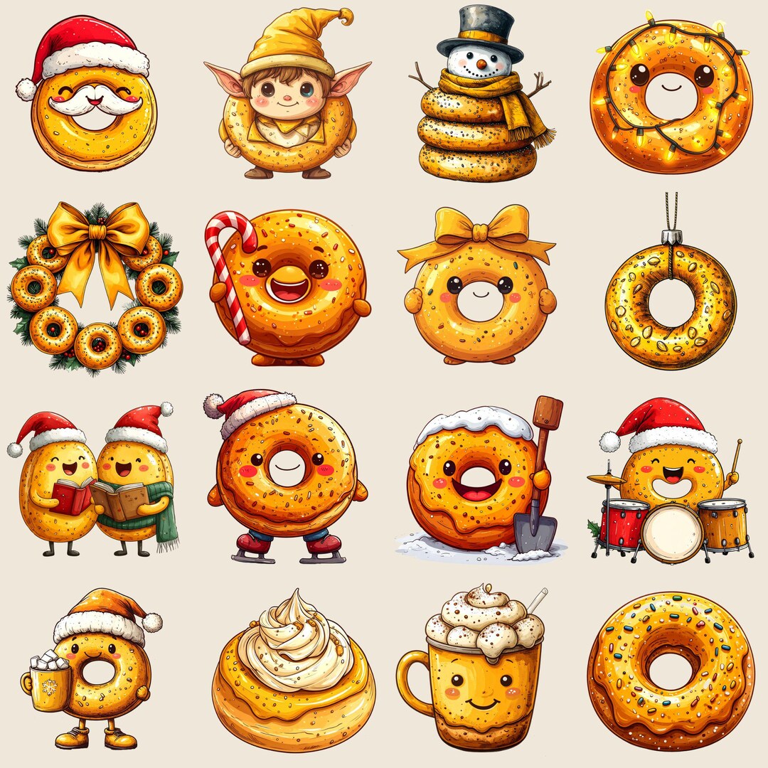 Christmas Donut Clipart: Festive Character & Holiday PNG Bundle ...