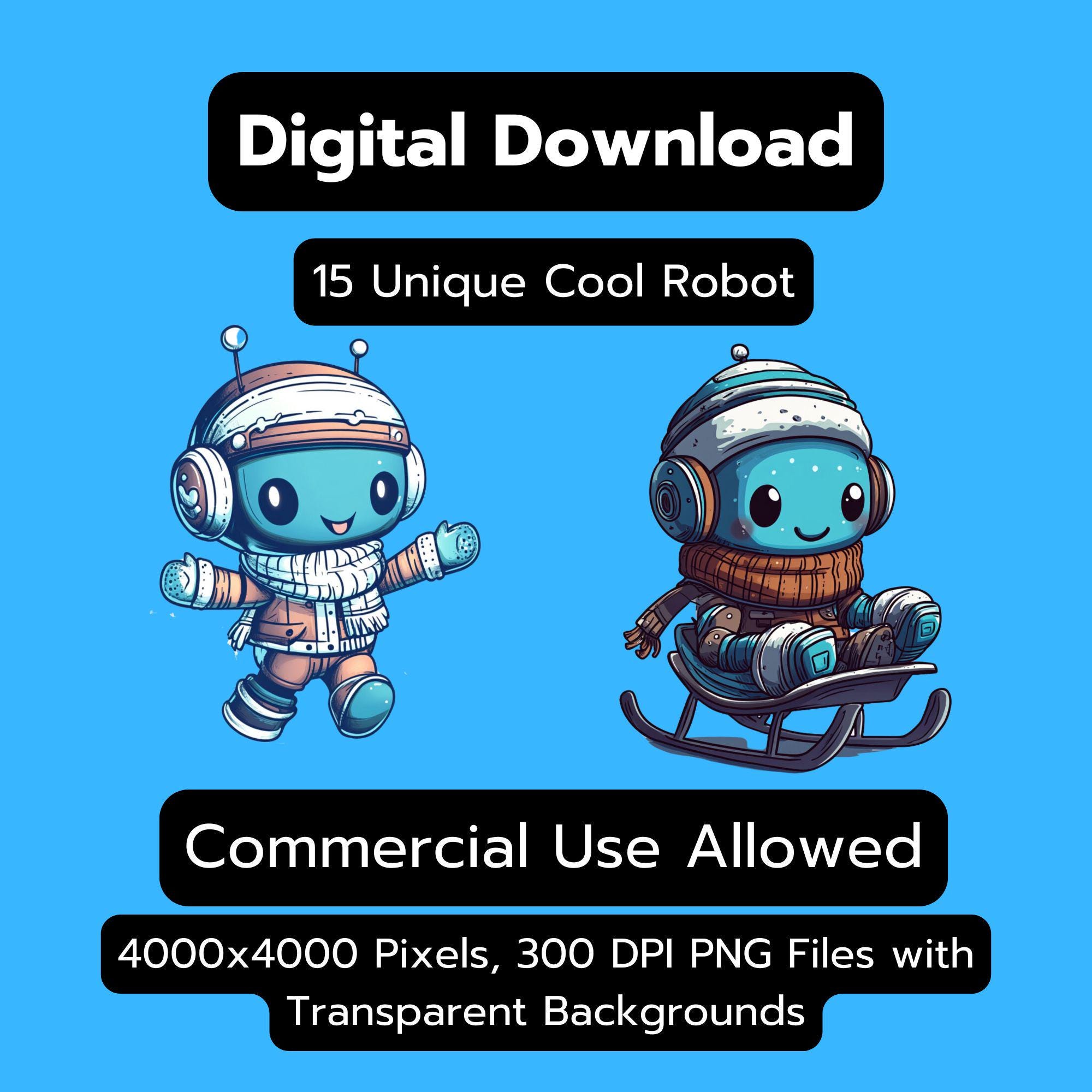 Winter Robot Clipart Bundle Cute Snow Plowing Robot Pngs for Digital ...