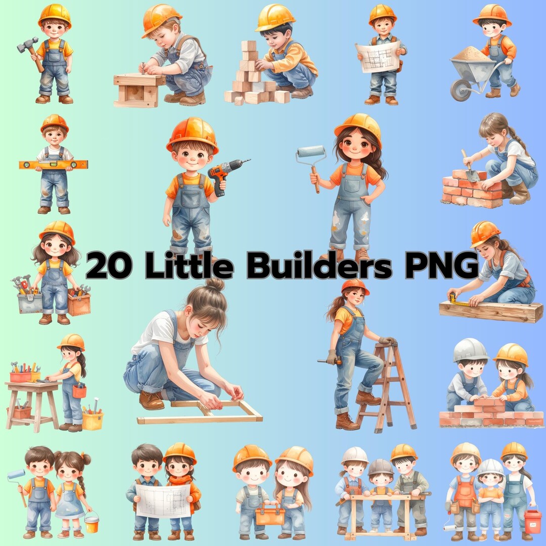 Construction Kids and DIY Clipart Bundle: Little Builders PNG Set ...