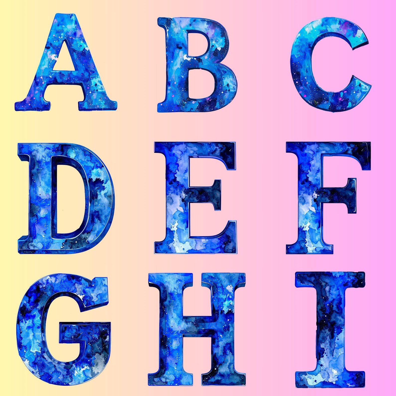 Blue Watercolor Alphabet Clipart: Nursery & Classroom Decor (digital ...