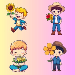 Cute Kids With Flowers Clipart Set – Spring Floral Children Pngs for ...
