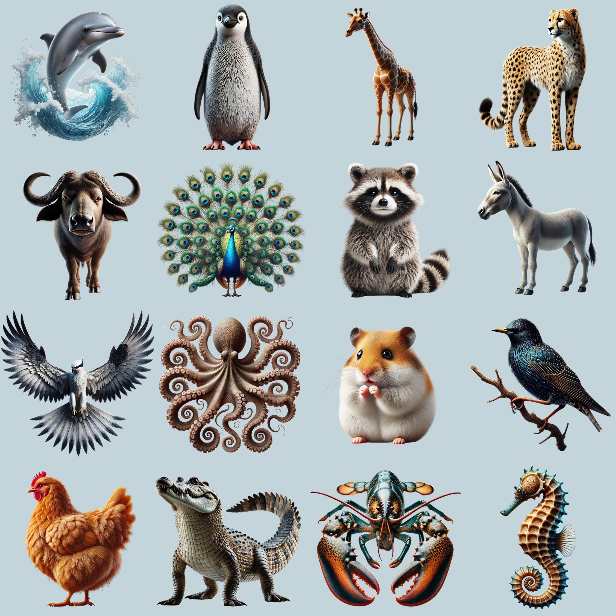 Realistic Animal Clipart Set | 16 High-quality PNG Illustrations ...