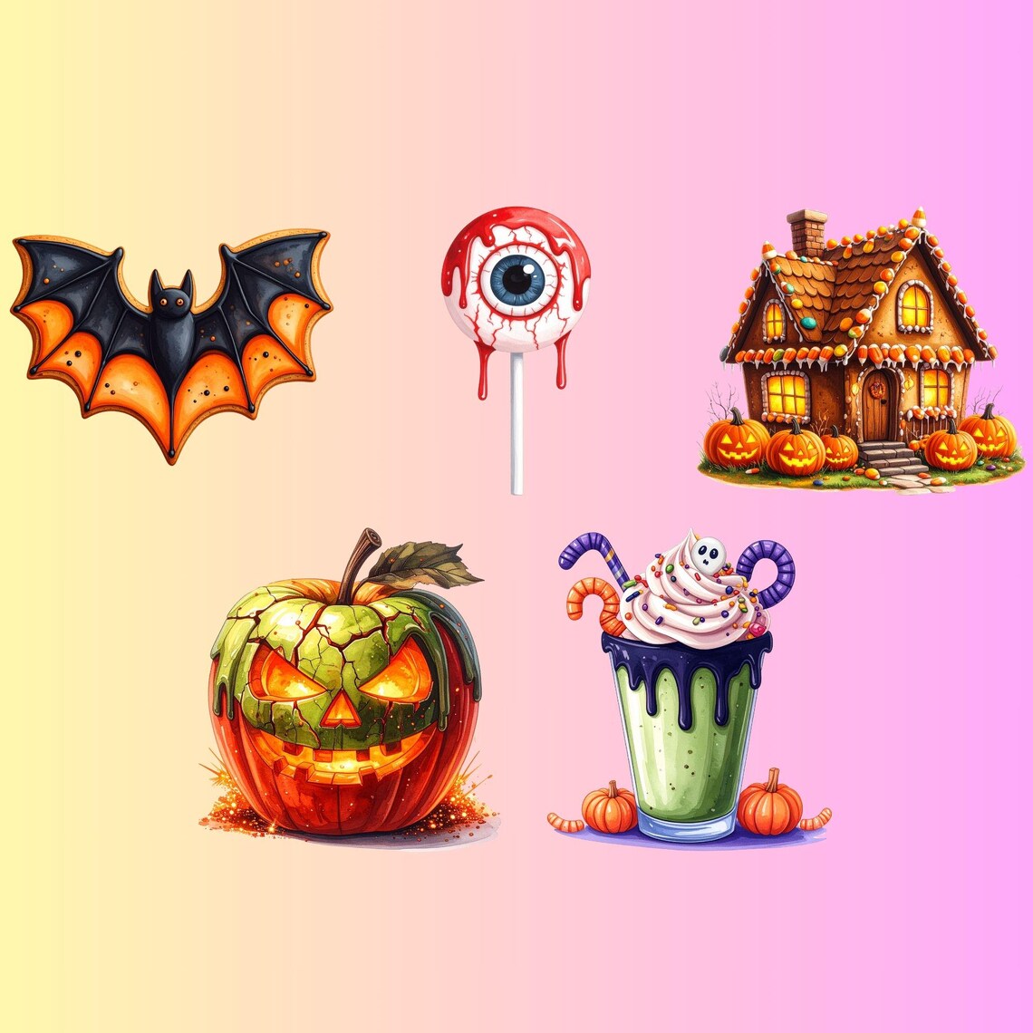 Cute Halloween Food Clipart | Spooky Sweet Treats Pngs | Kawaii Dessert ...