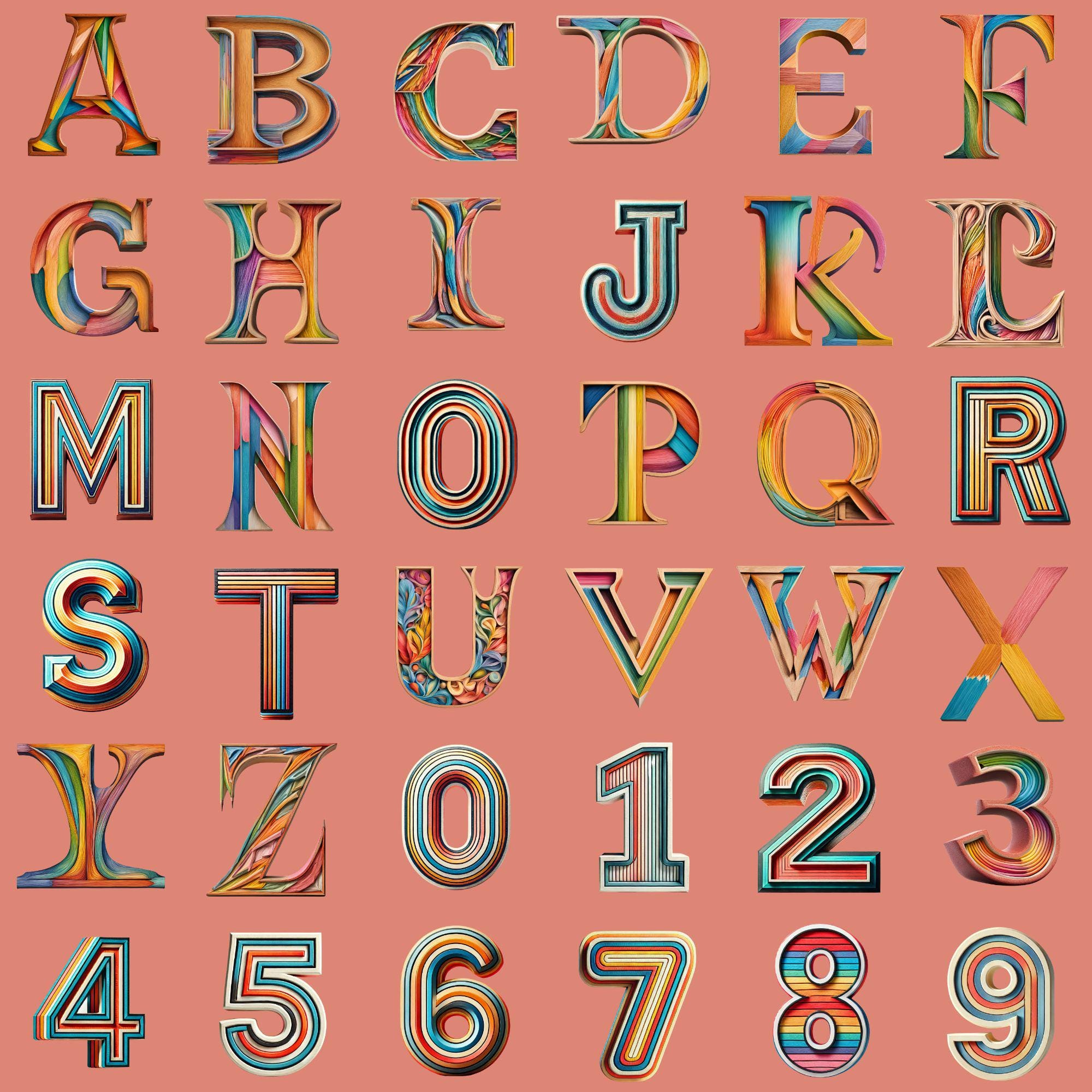 Colorful 3D Alphabet PNG Set, Digital Download, Decorative Letters ...