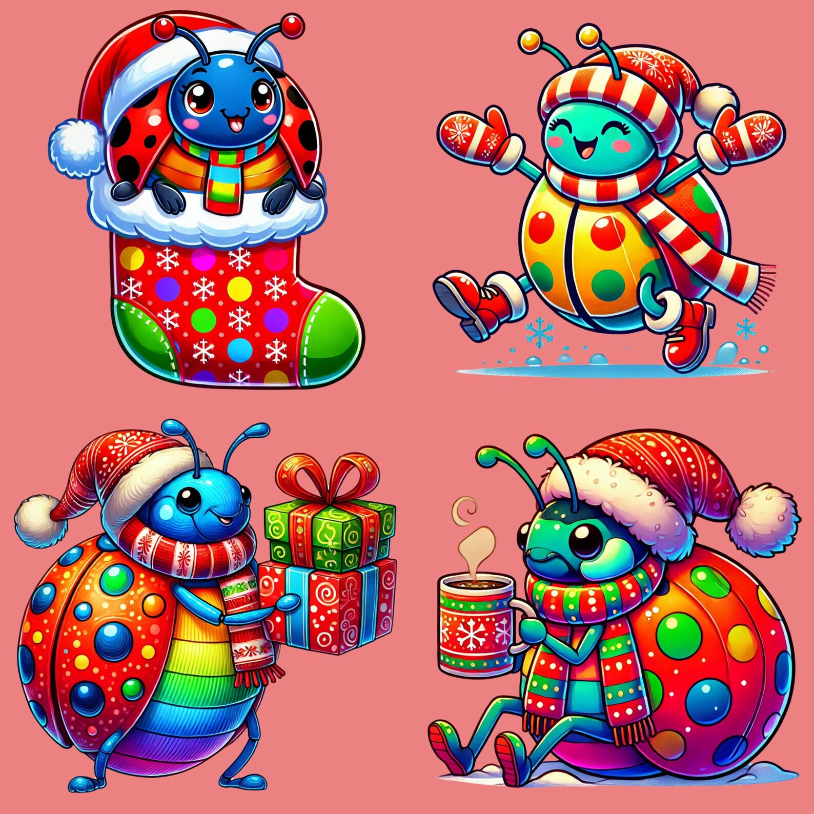 Christmas Ladybug Clipart Bundle: Festive Holiday Beetle PNG Set ...