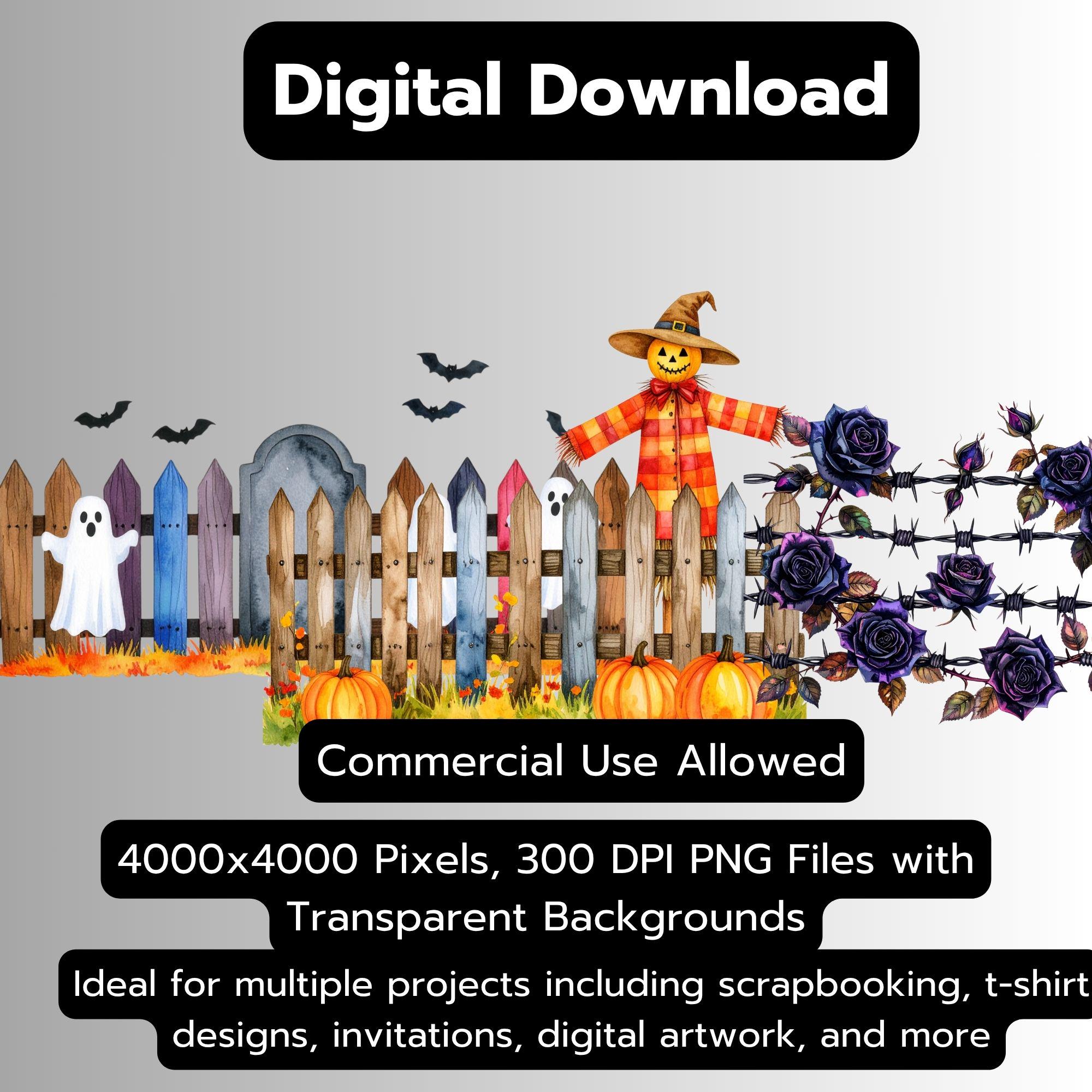 Halloween Fence Clipart Bundle: Spooky Digital Borders (commercial Use ...