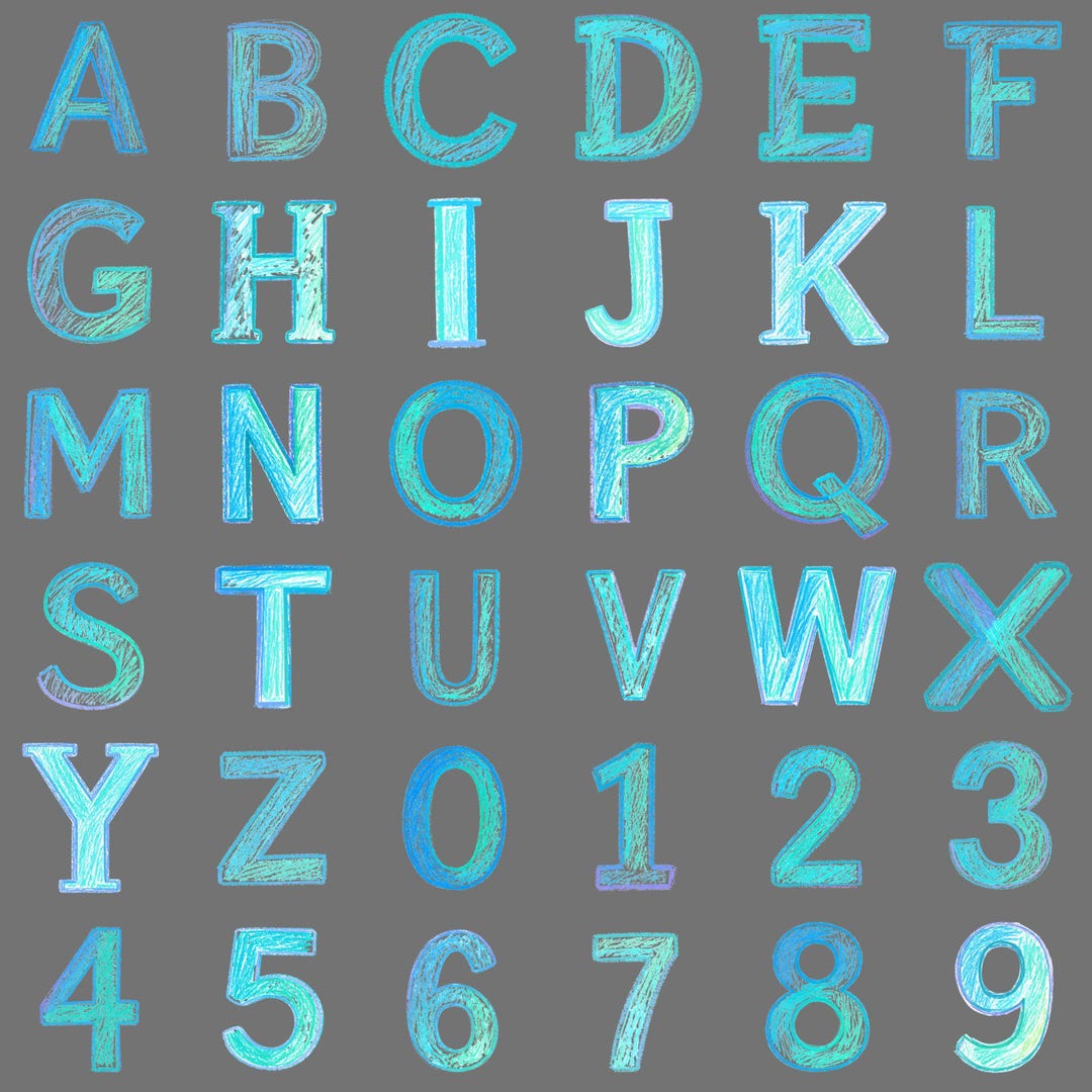 Chalkboard Alphabet PNG Clipart | Aqua Blue Numbers & Letters, Digital ...