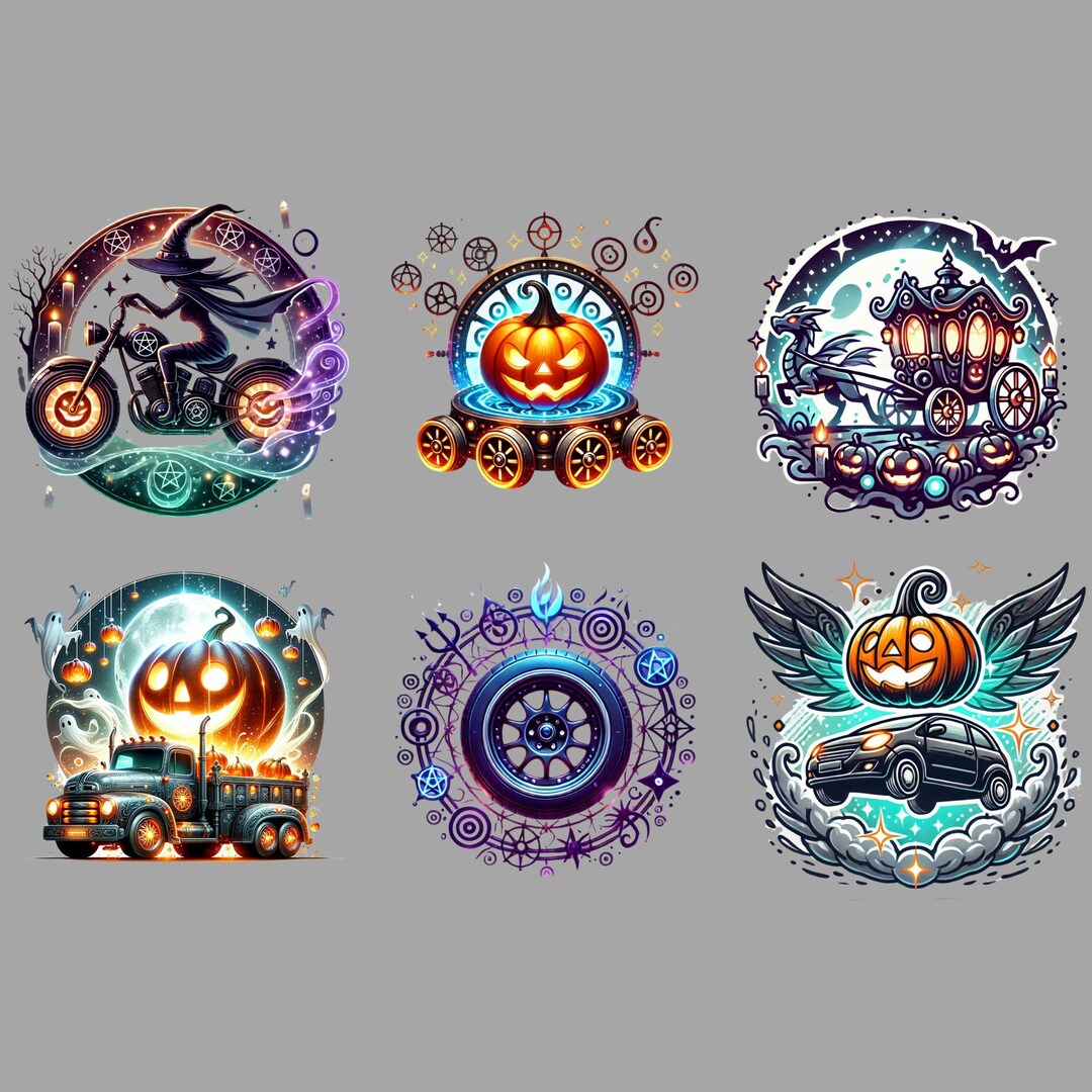 Halloween Clipart With Spooky Vehicle Decals and Witch Motorcycle ...