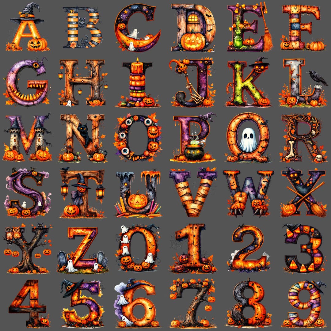 Halloween Alphabet Clipart, Spooky Font PNG, Halloween Letters and ...