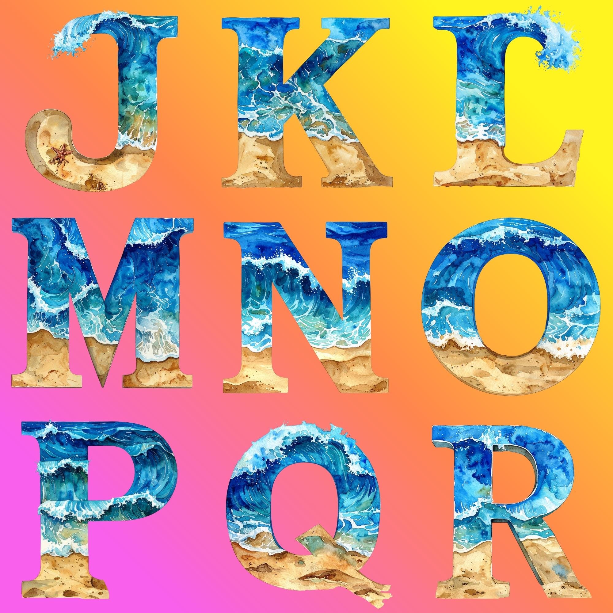 Beach Alphabet Clipart Set: Ocean Wave Font PNG Bundle (digital ...