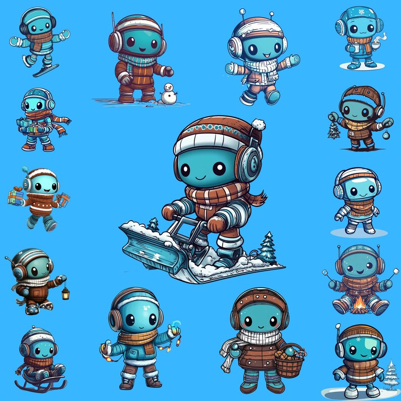 Winter Robot Clipart Bundle | Cute Snow Plowing Robot Pngs for Digital ...