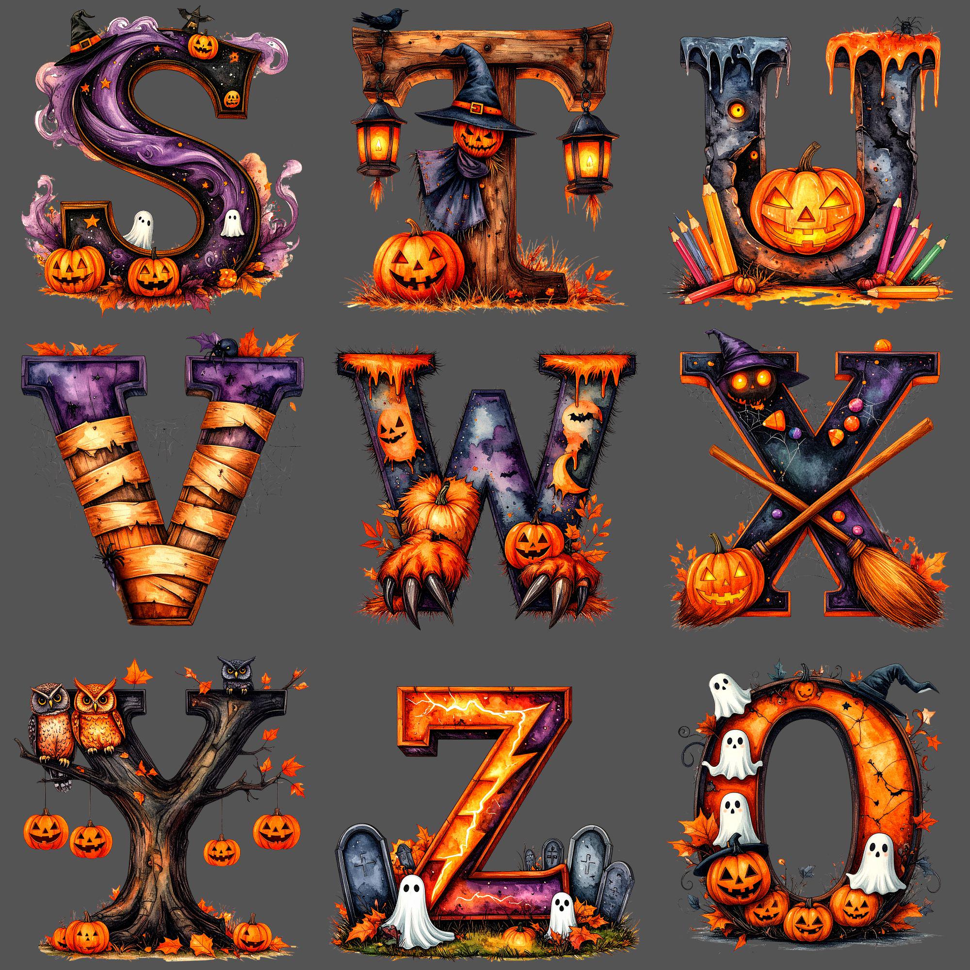 Halloween Alphabet Clipart PNG: Spooky Letters & Numbers (digital ...